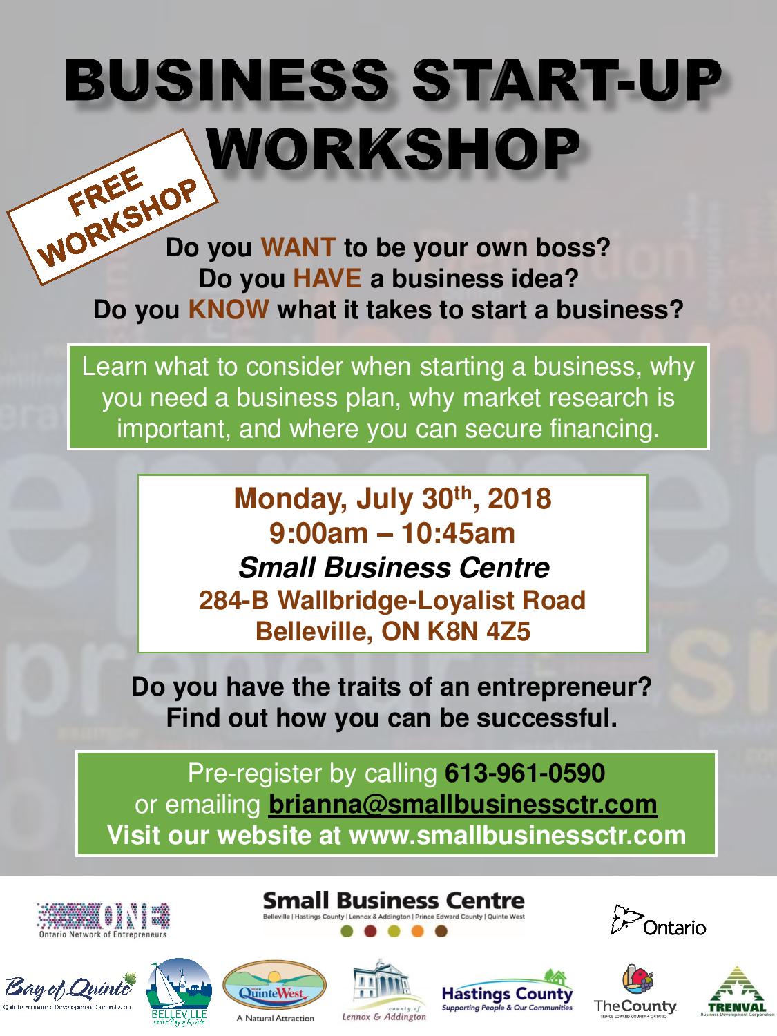 Small Business Centre: Busineses Start-Up Workshop, Belleville - Bay of ...